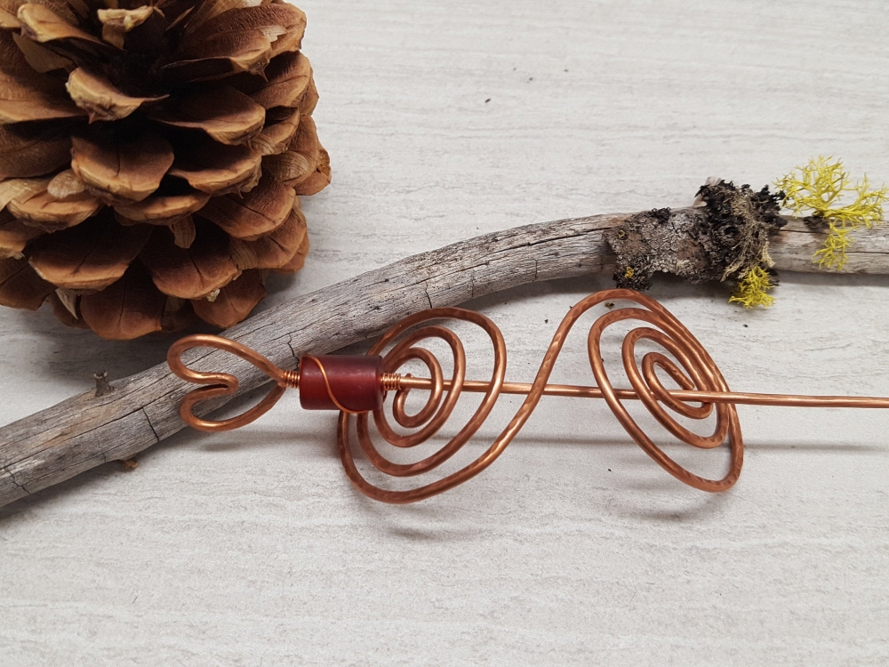Double Spiral Copper Stick Barrette | Copper Hammer Studio